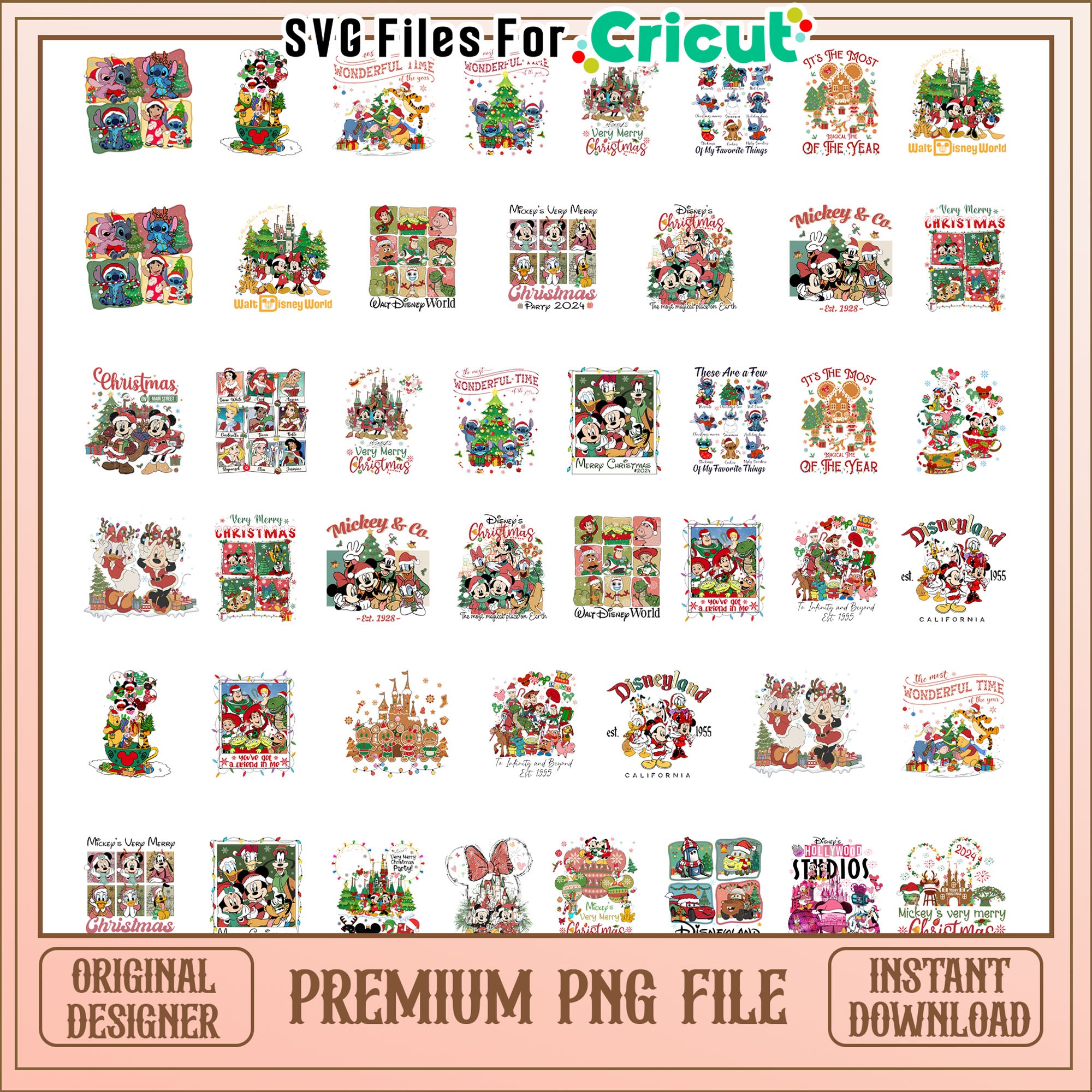 Disney characters christmas bundle png, merry christmas disney png ...
