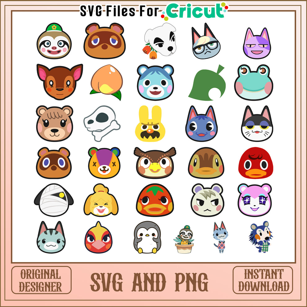 Crossing animals characters face bundle svg, animal crossing cartoon s ...