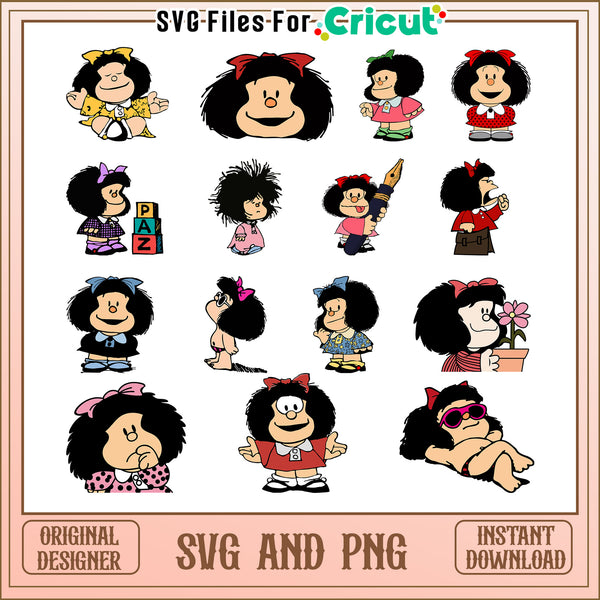 Mafalda cartoon design bundle svg, mafalda svg, cartoon svg – svg files ...