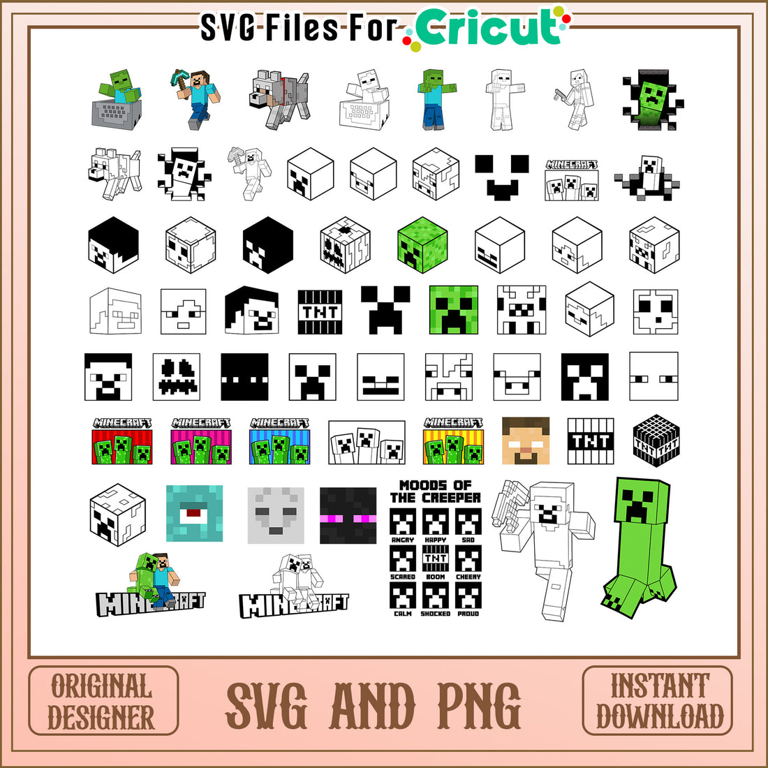 Minecraft outline design bundle svg, minecraft games svg – svg files ...