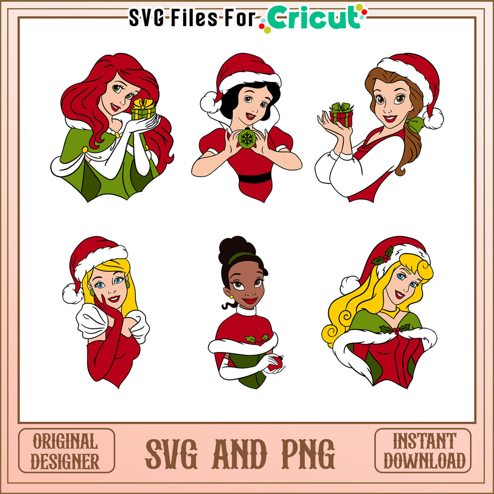 Disney princess santa hat bundle svg, christmas princess svg – svg ...