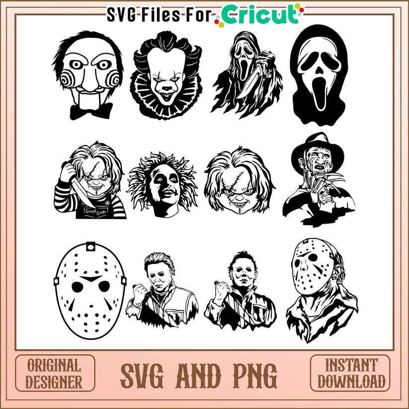 Horror characters portrait black white bundle svg, horror movies svg ...