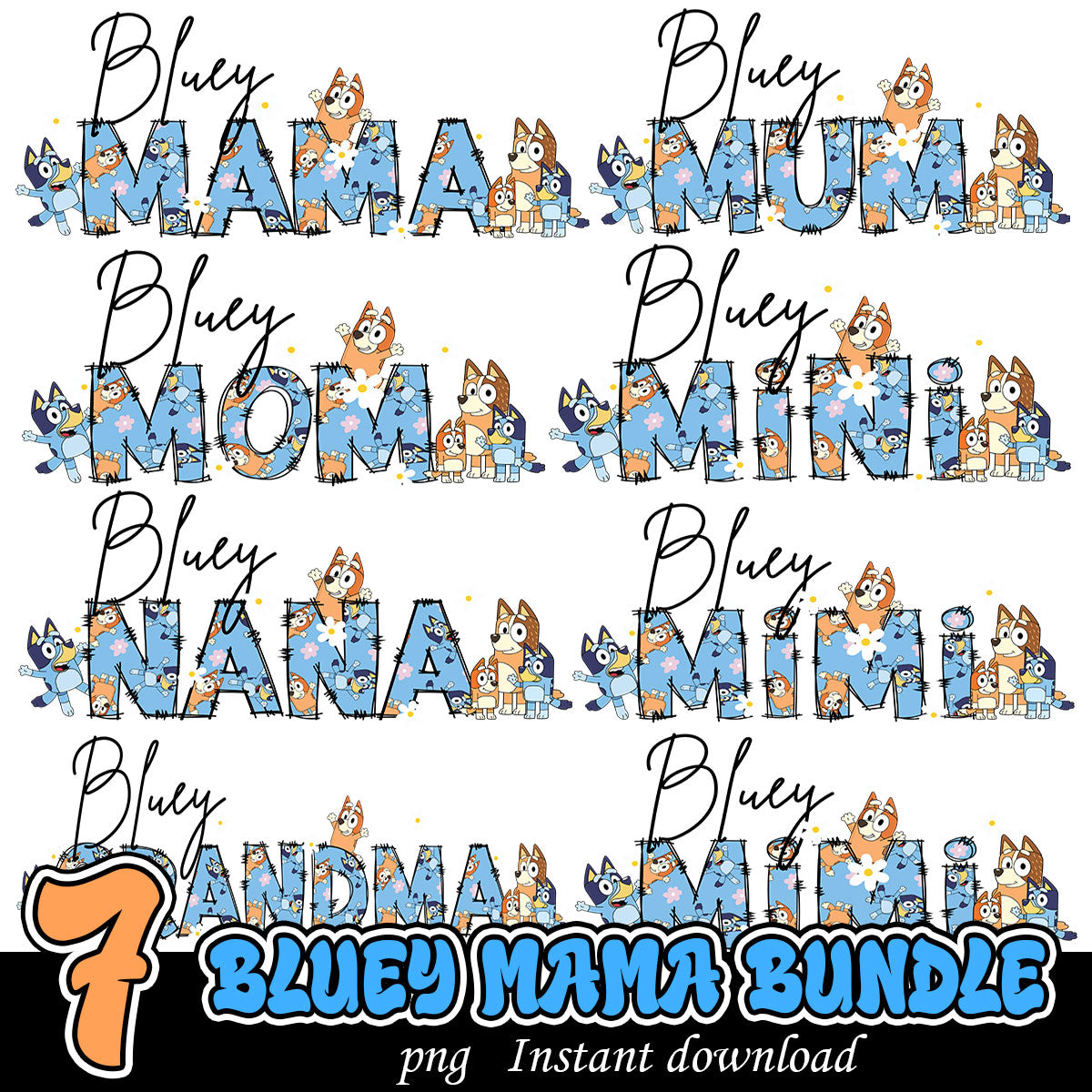 Bluey Mama Bundle Png, Bluey cartoon png bundle – svg files for cricut