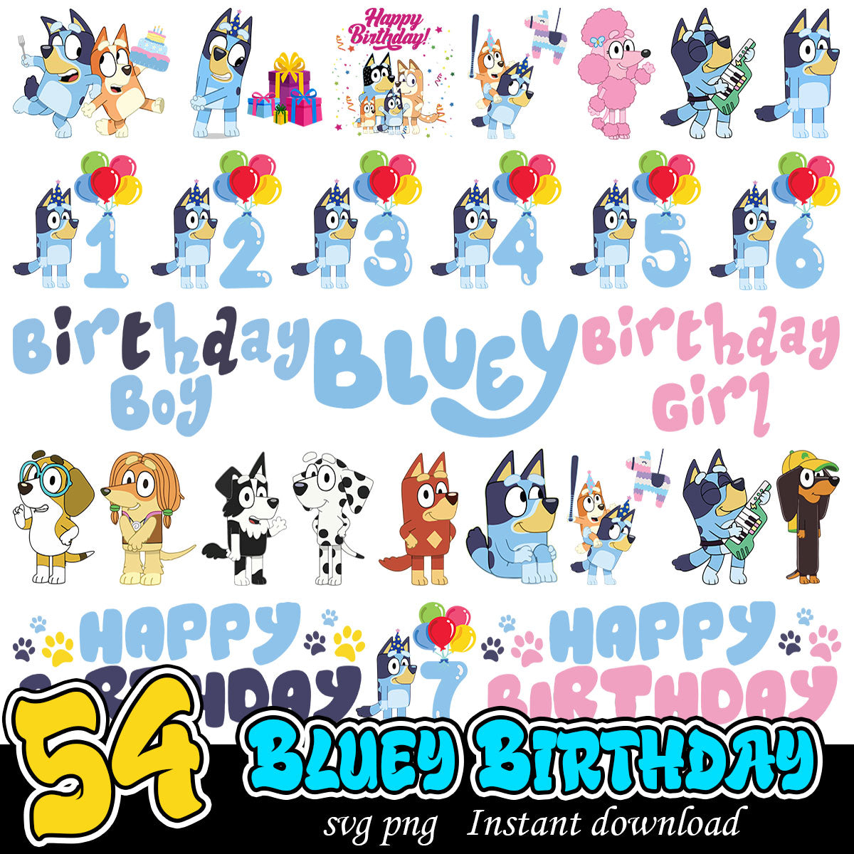 Bluey Birthday girl and boy bundle png, Bluey cartoon birthday png bun ...