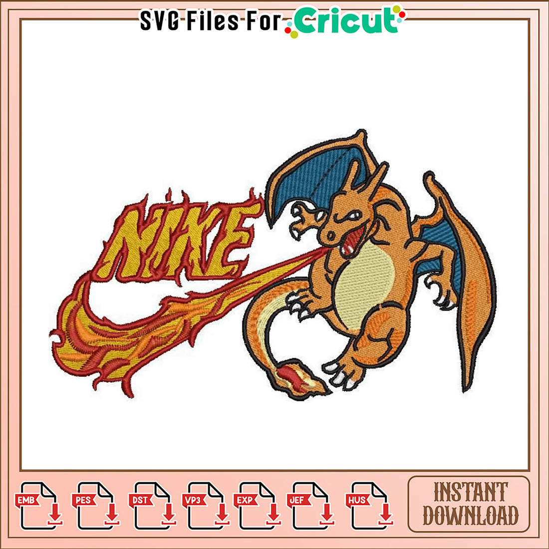 Charizard Nike Embroidery Design Instant Download – svg files for cricut