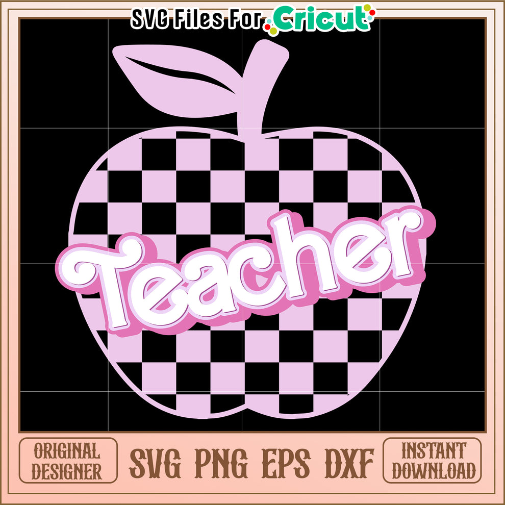 Checkered Apple Teacher SVG Design – svg files for cricut