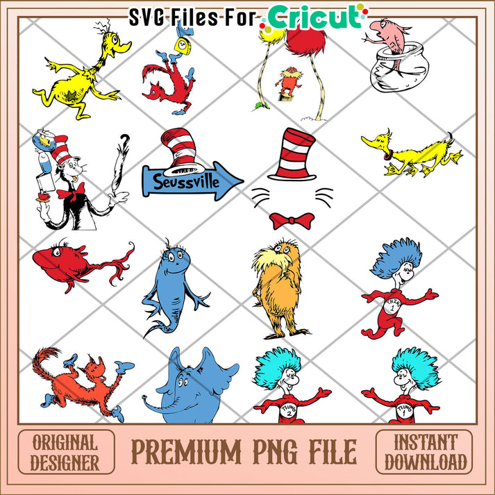 Colorful Dr Seuss Character Bundle Premium PNG Download – svg files for ...