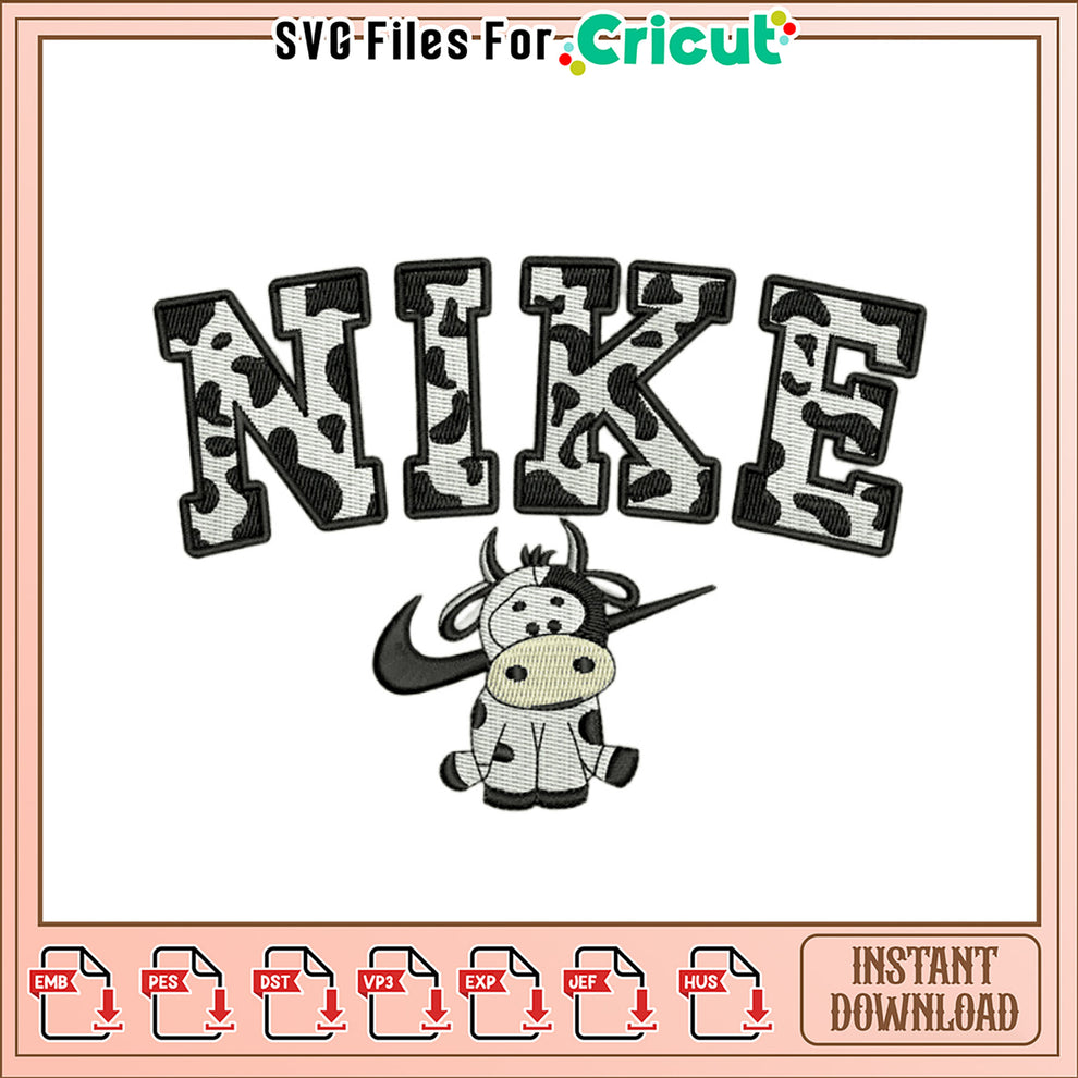 Cow Print Nike Embroidery Design Instant Download – svg files for cricut