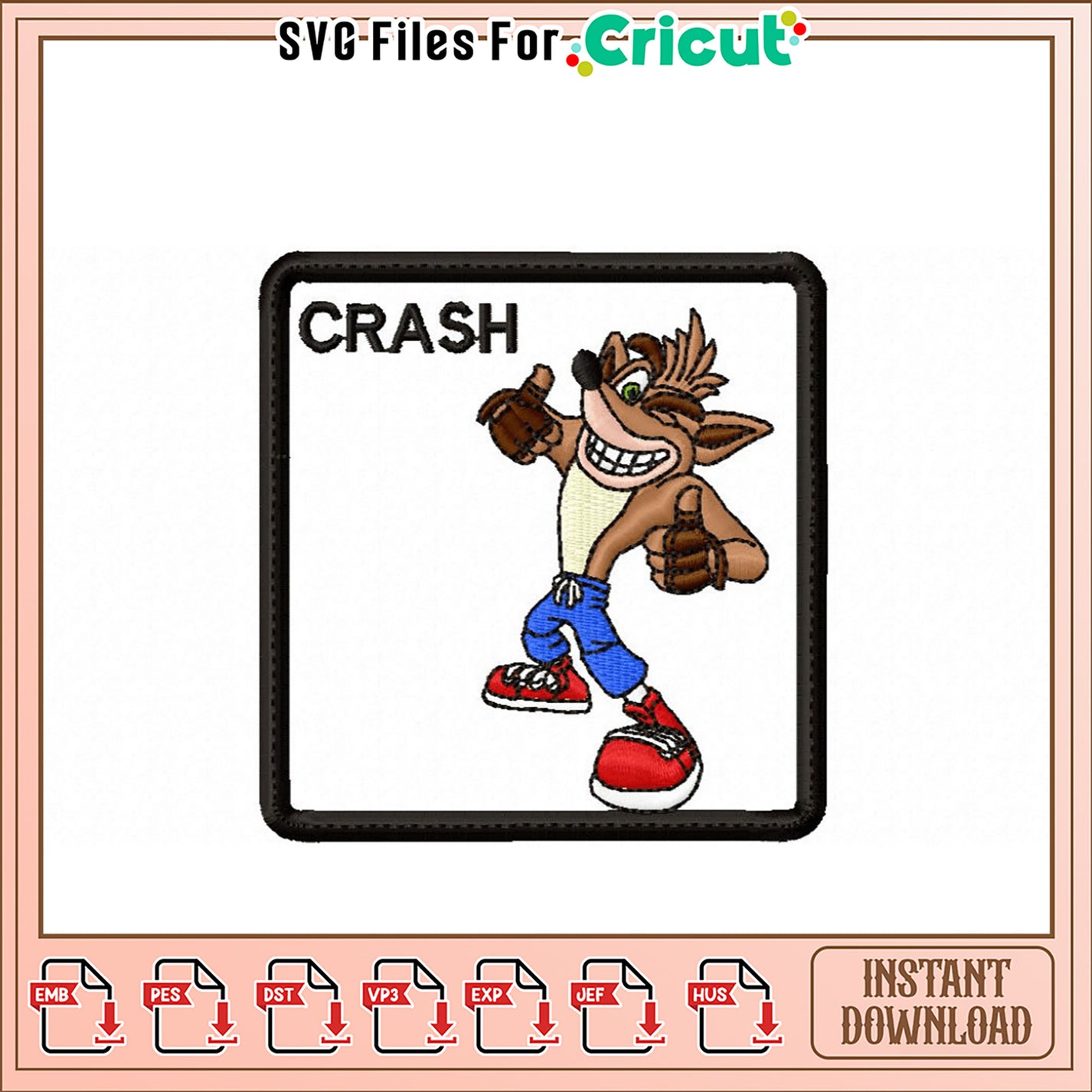 Crash Bandicoot Embroidery Design Instant Download – svg files for cricut