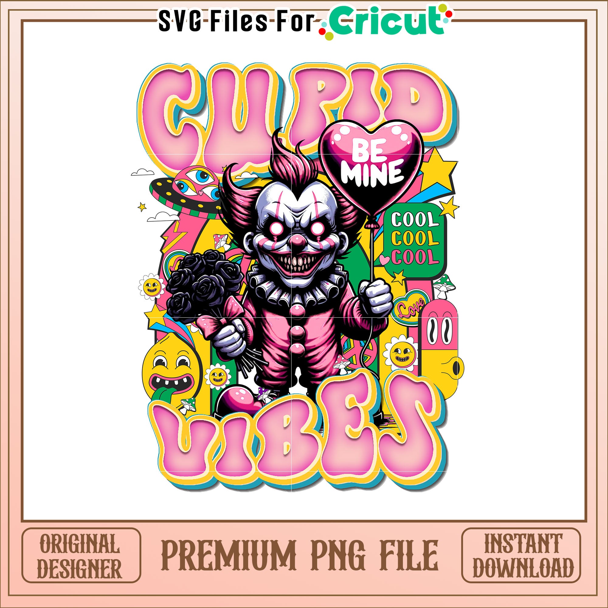 Cupid Vibes PNG Cool Clown Valentines Graphic – svg files for cricut