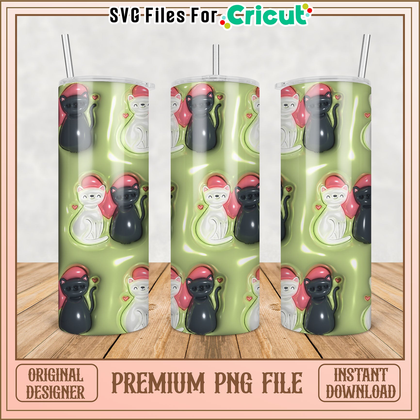 Cute Cats Tumbler PNG Design Instant Download – svg files for cricut