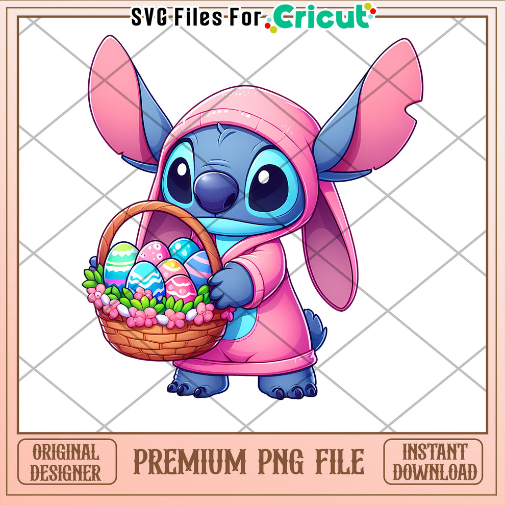Cute Easter PNG File with Stitch Holding Egg Basket – svg files for cricut
