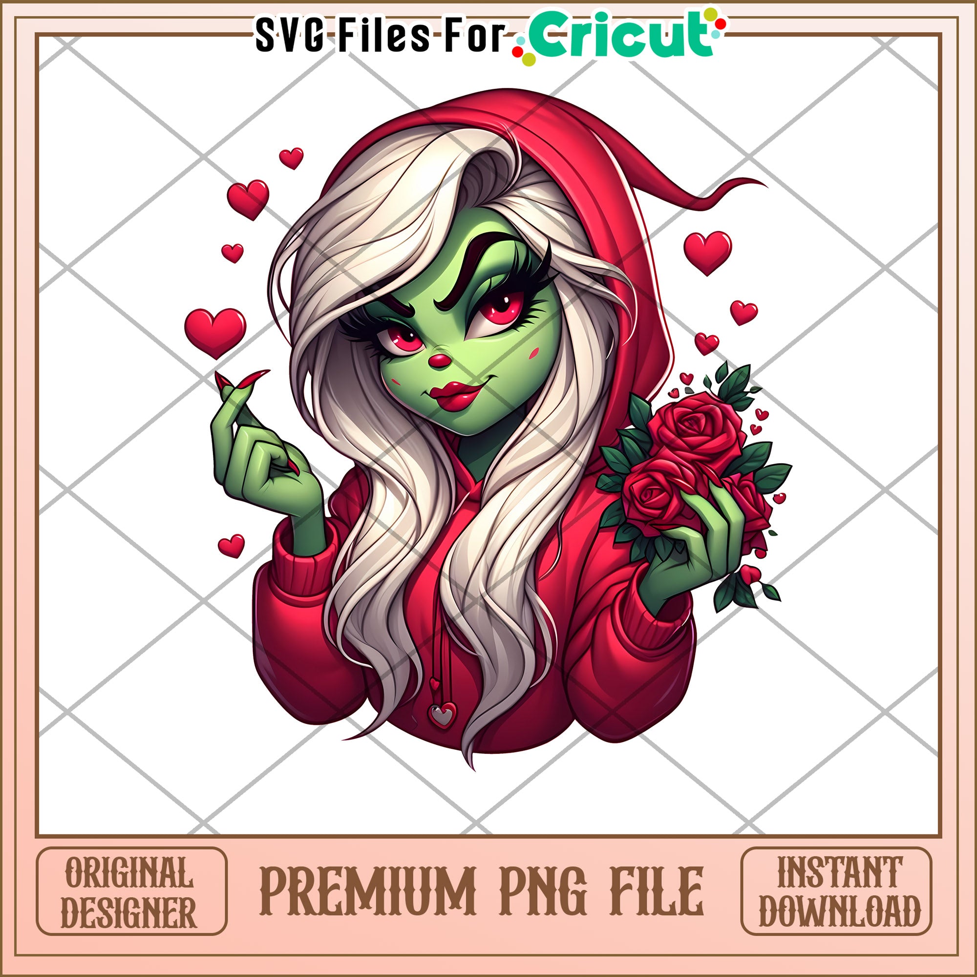 Cute Green Character with Hearts and Roses PNG Digital File Download ...
