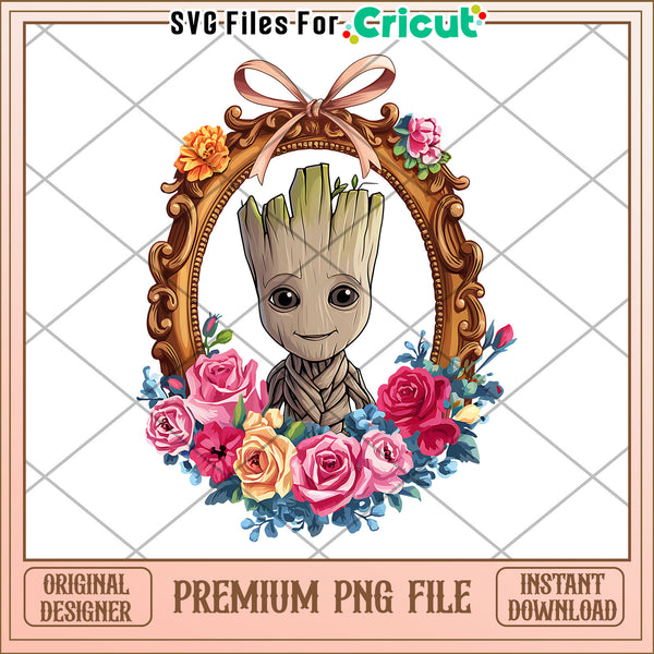 Cute Groot Character in Floral Frame Design, Perfect for Crafting Proj ...