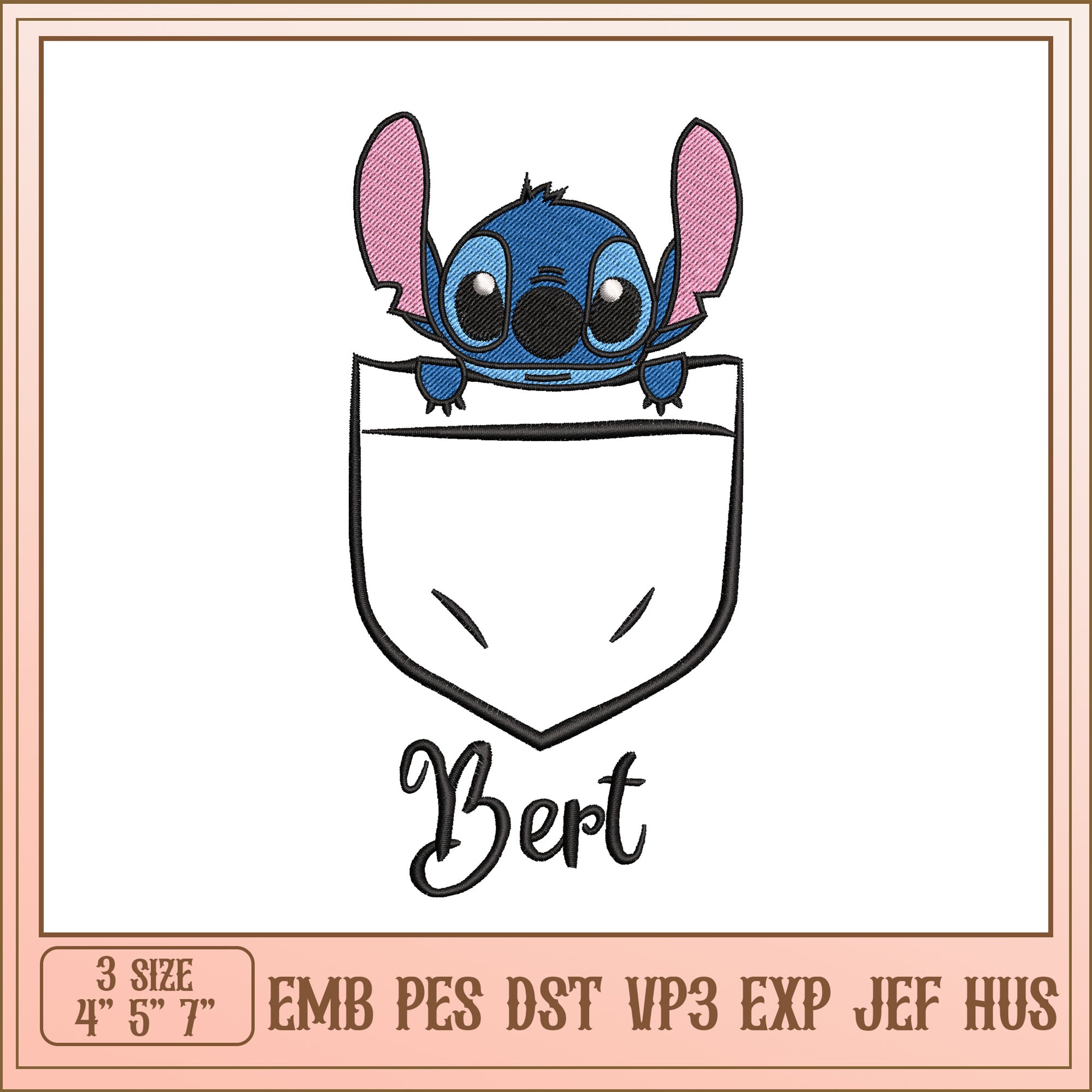 Cute Pocket Stitch Design with Bert in Three Sizes Embroidery – svg ...