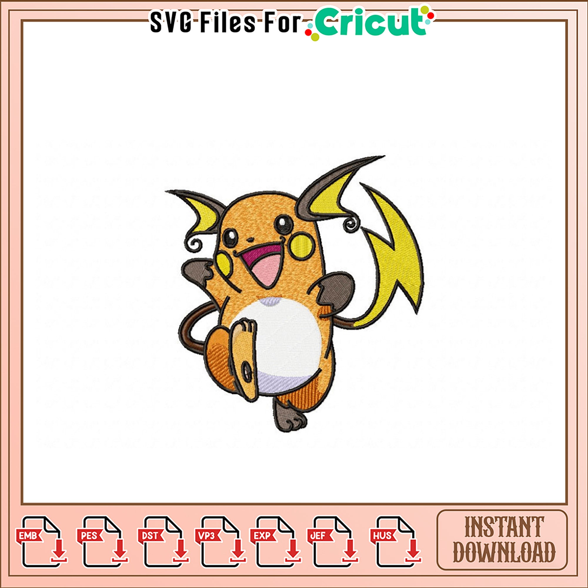 Cute Raichu Embroidery Design Instant Download File – svg files for cricut