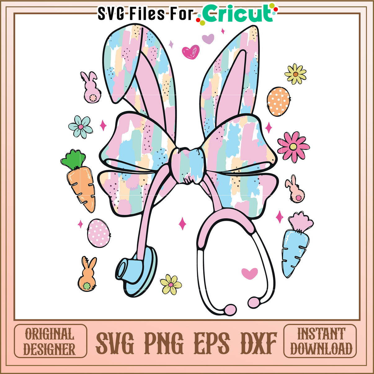 Cute pastel bunny bow with stethoscope, perfect for Easter designs ...