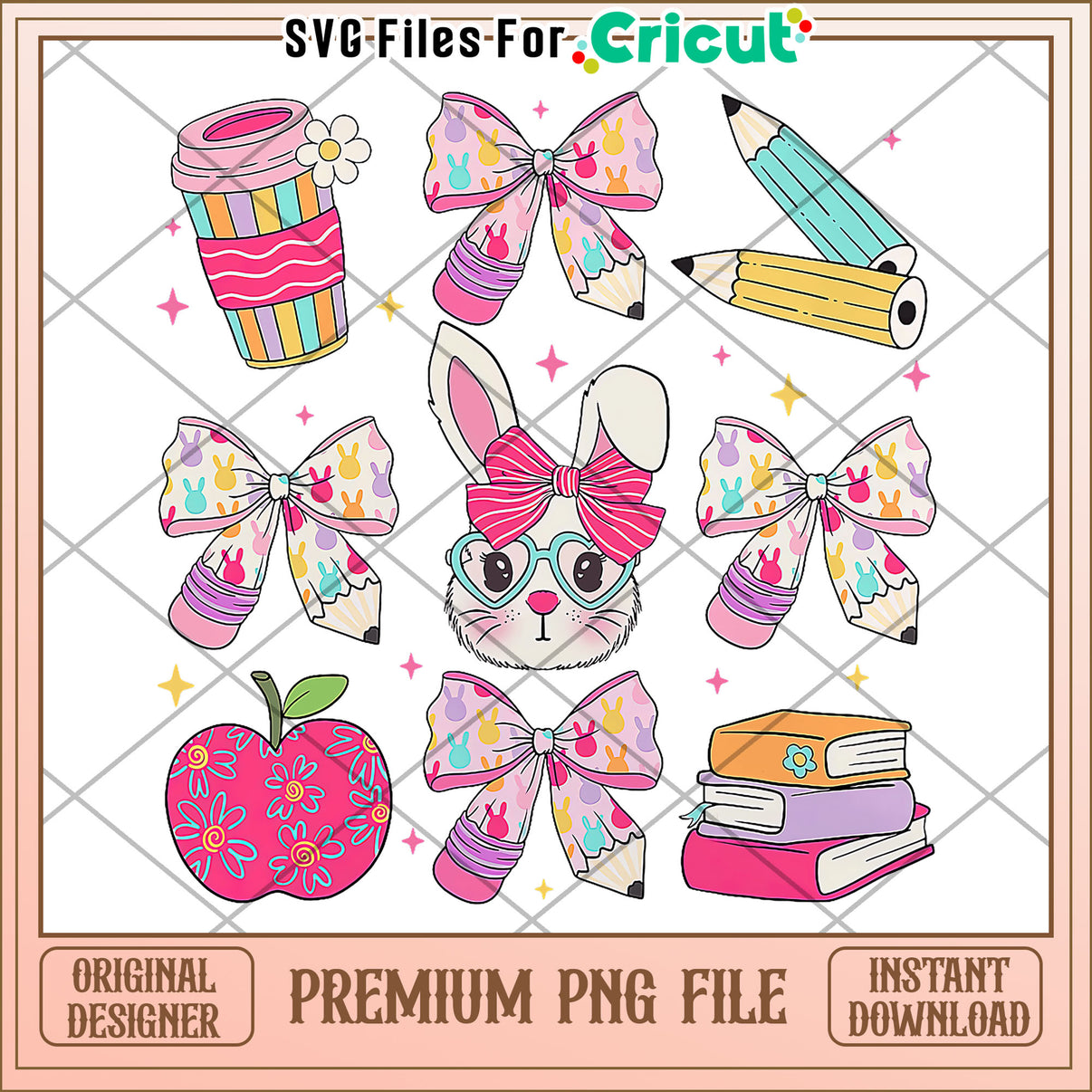 Cute pink bunny items png, colorful classroom tools png, educational s ...