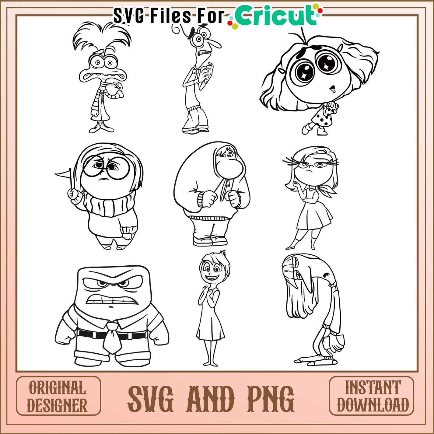Inside out members black white bundle svg, inside out characters svg ...