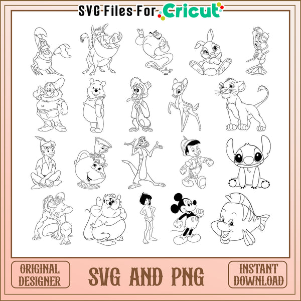 Disney characters black white bundle svg, Disney characters svg – svg ...