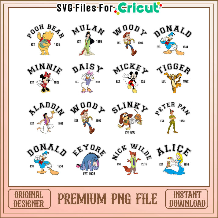 Disney characters est design bundle png, disney cartoon png – svg files ...