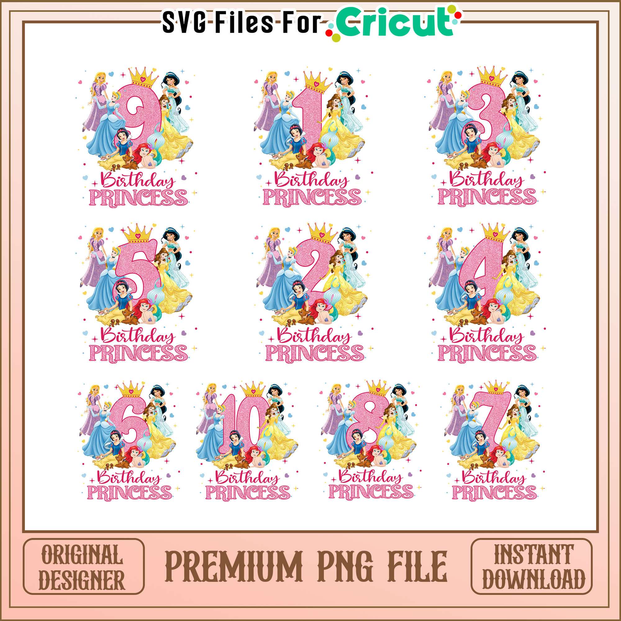 Disney princess birthday numbers bundle png, disney princess birthday ...