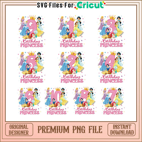Disney princess birthday numbers bundle png, disney princess birthday ...