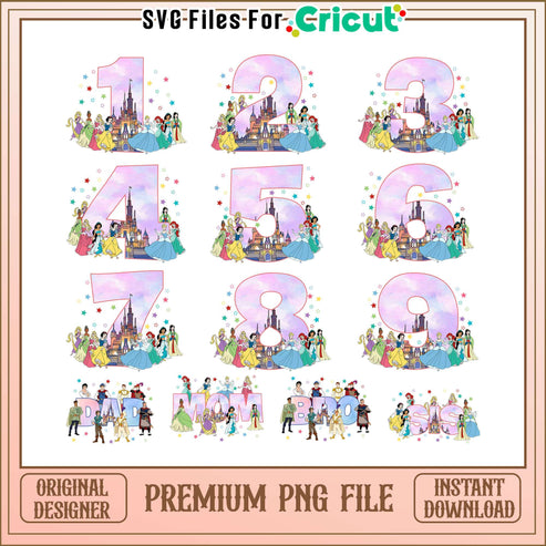 Disney princess birthday numbers bundle png, disney castle png – svg ...