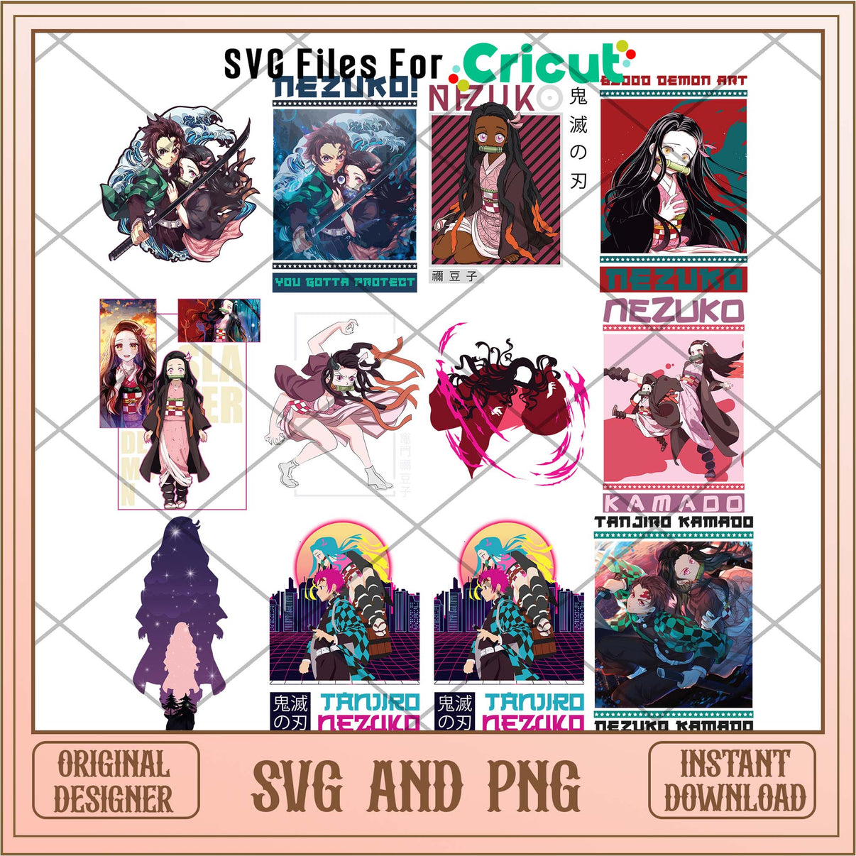Demon Slayer Tanjiro Nezuko characters svg bundle – svg files for cricut