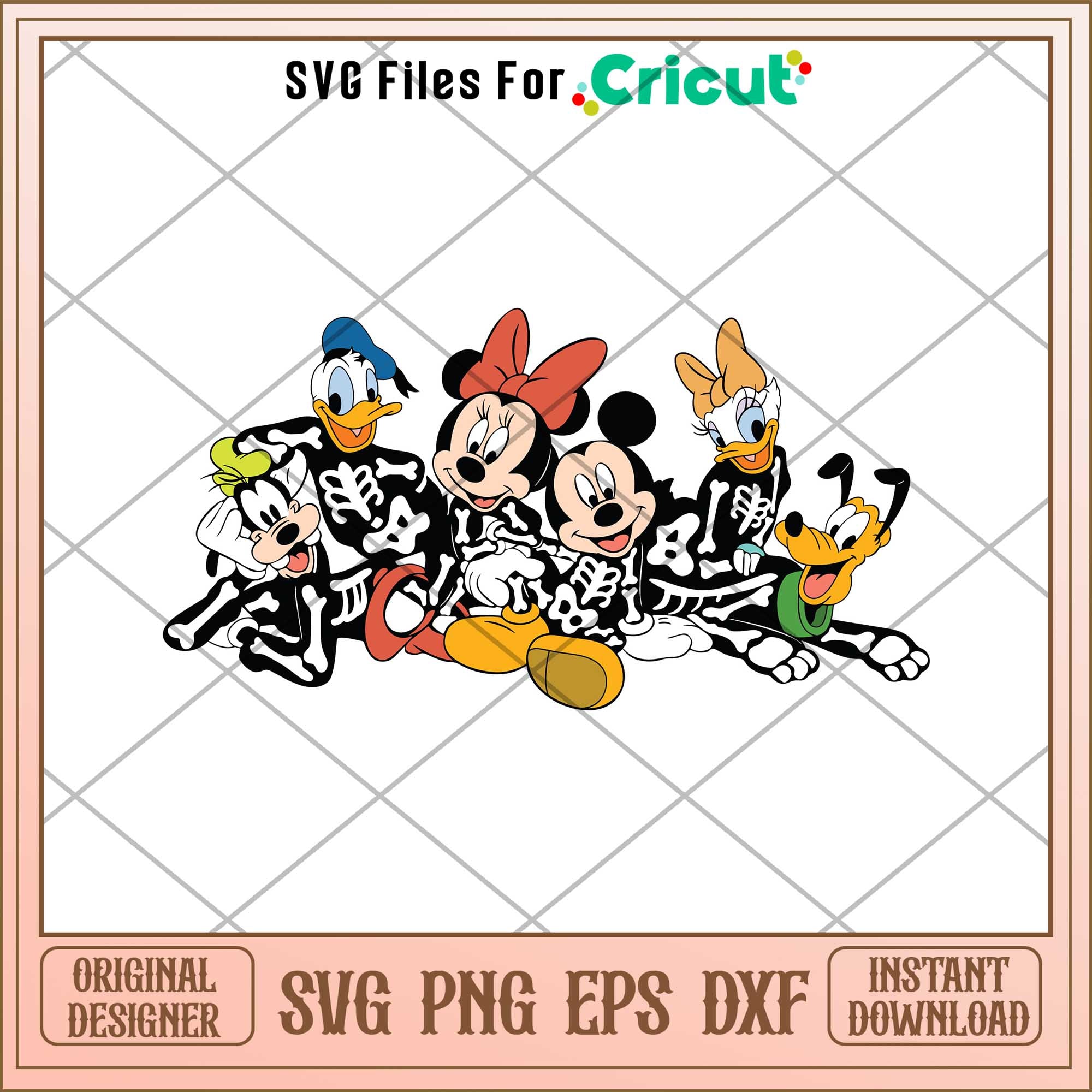 Disney Friends Skeleton Custume svg, Disney characters svg, Digital Do ...