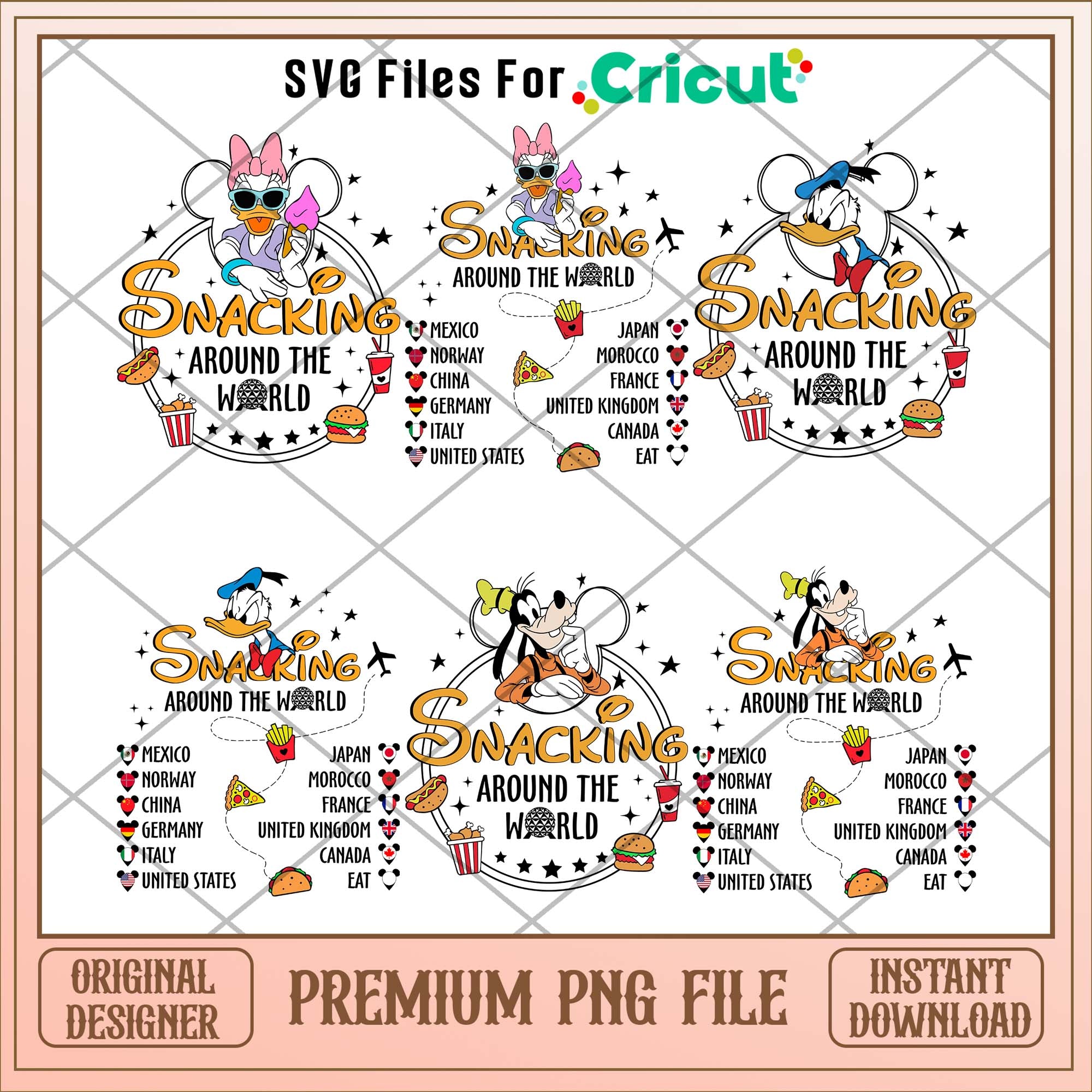 Disney Snacking around the world png bundle – svg files for cricut