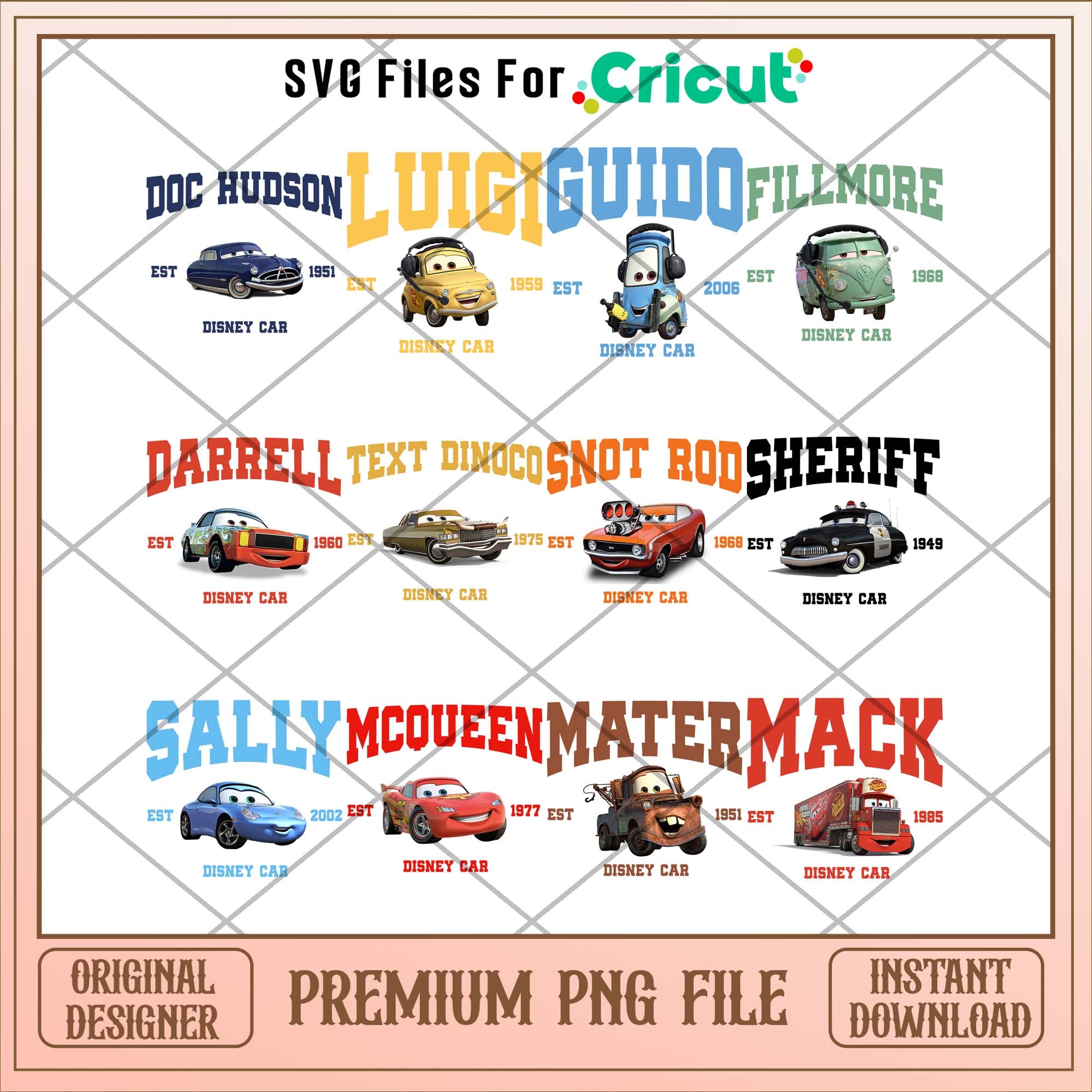 Disney Cars movie characters png bundle – svg files for cricut