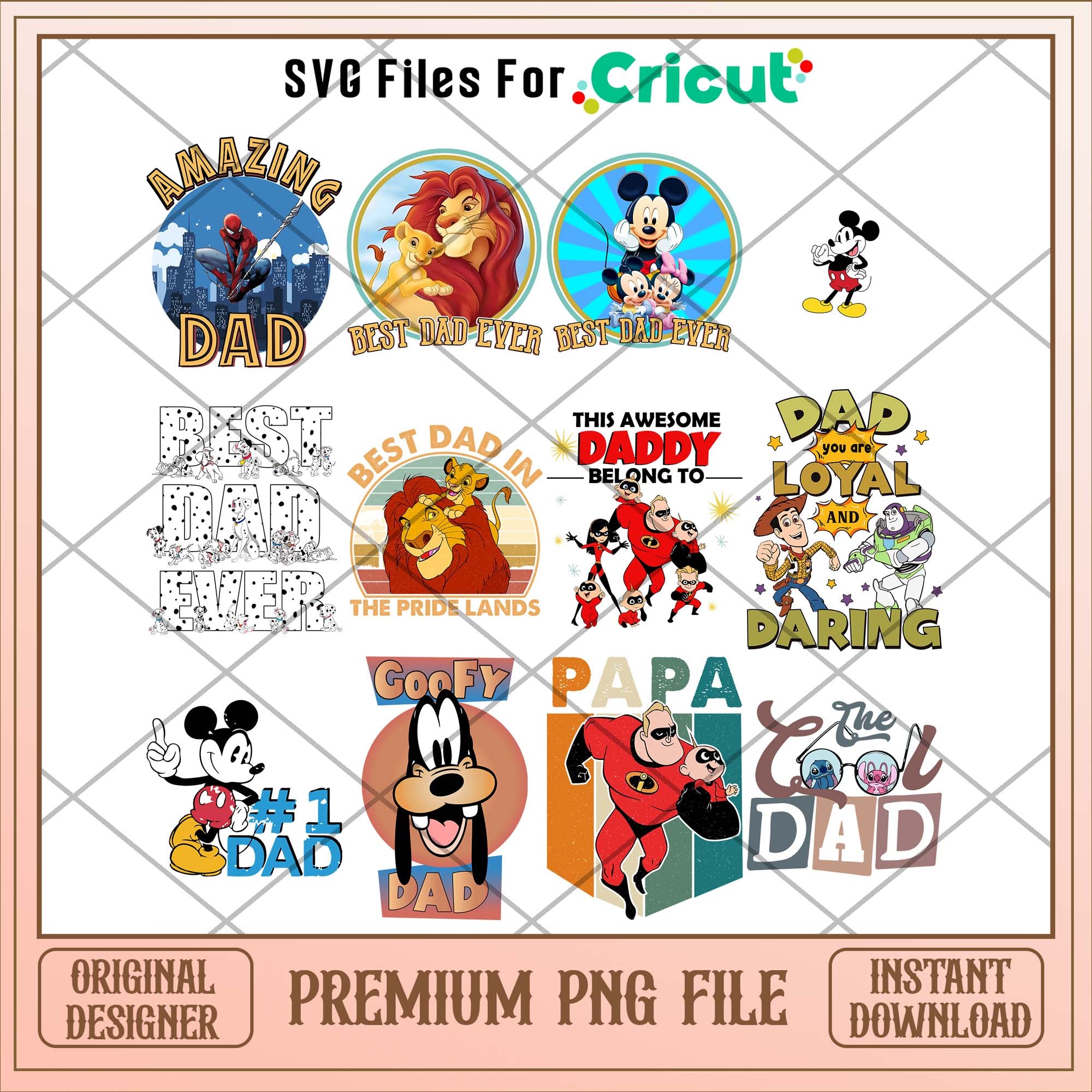 Disney dad characters png bundle – svg files for cricut