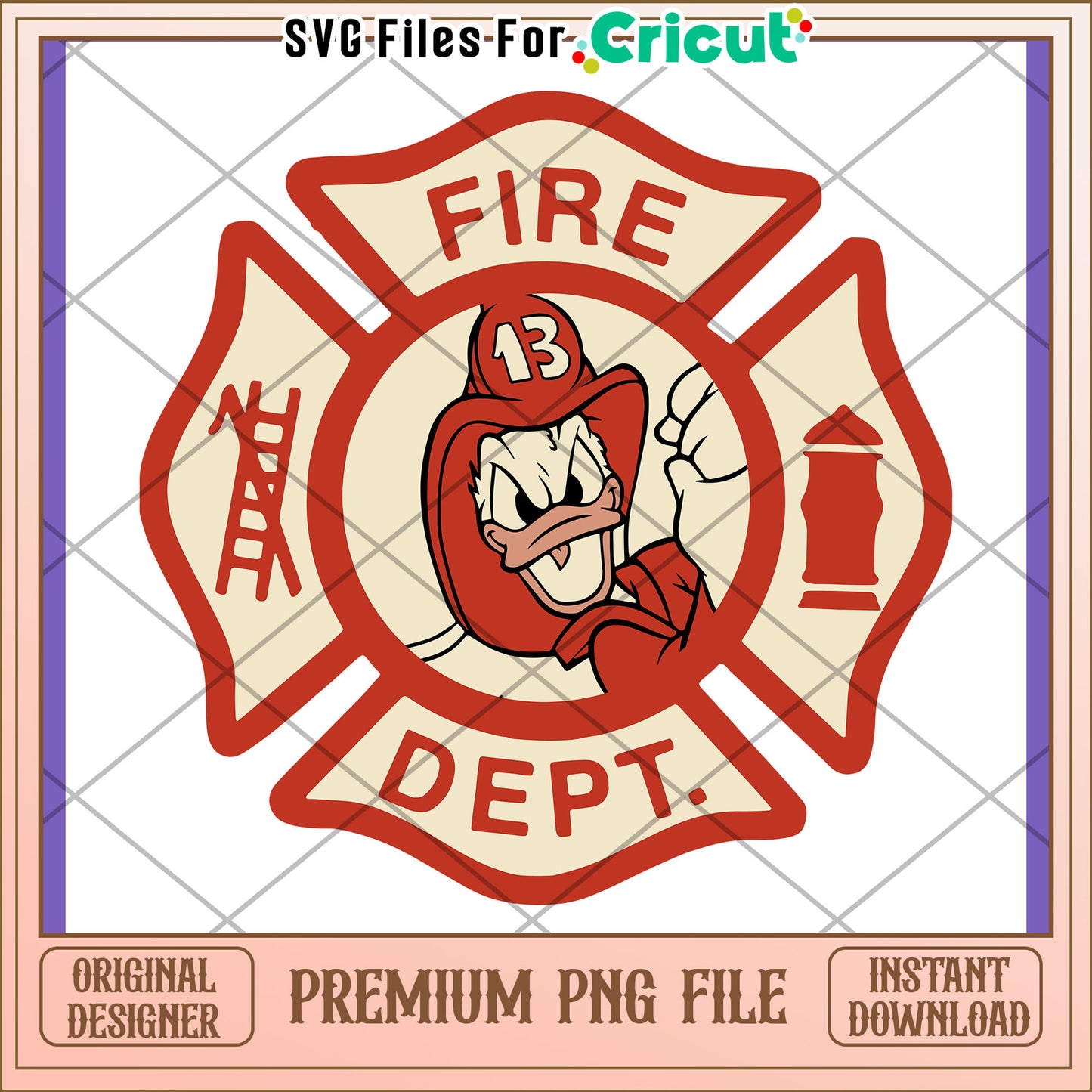 Donald Duck Fire Dept PNG Design – svg files for cricut