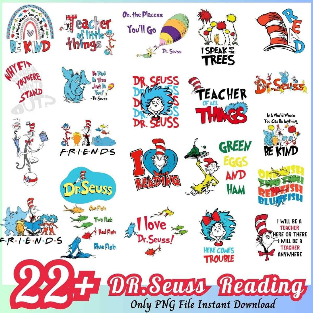 Dr. Seuss Reading Bundle PNG, Dr. Seuss art png bundle – svg files for ...