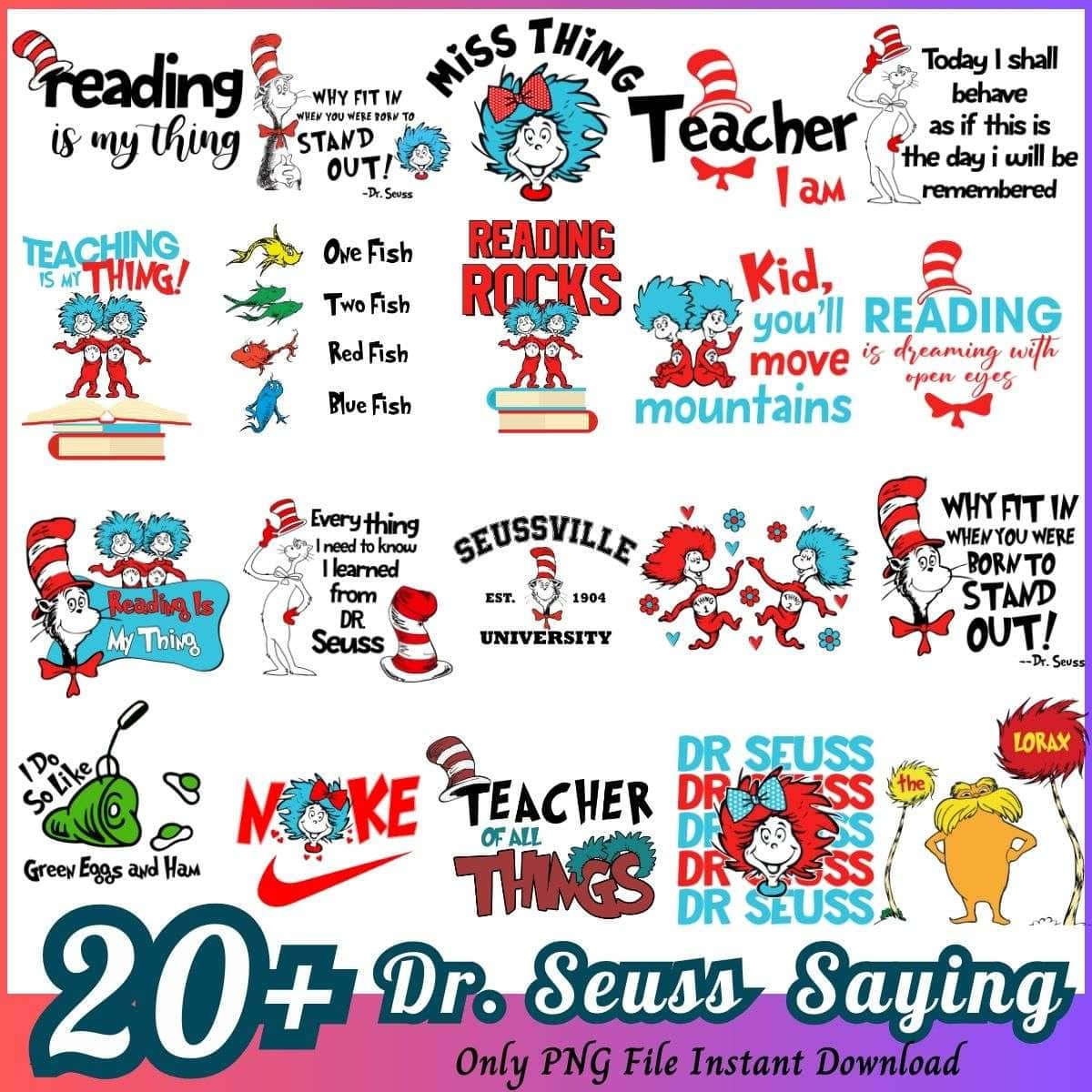 Dr. Seuss Saying Bundle PNG, Dr.Seuss art png bundle – svg files for cricut