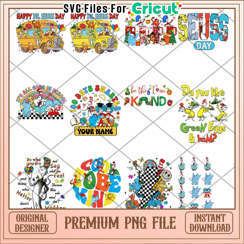 Dr Seuss Day Bundle PNG Fun School Designs for Kids – svg files for cricut