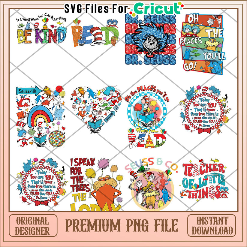 Dr Seuss Inspired Bundle PNG Colorful Quotes for Kids – svg files for ...