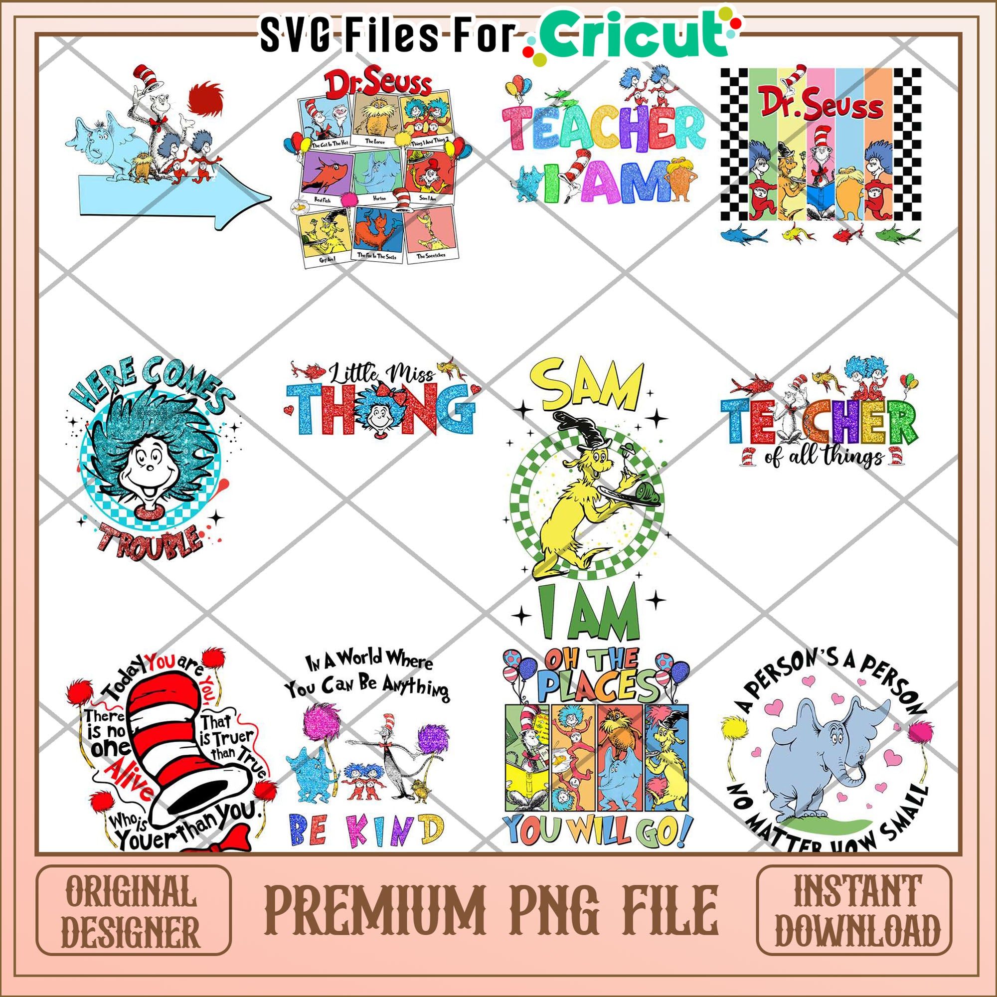 Dr Seuss Inspired Teacher Bundle PNG Ideal for Crafts – svg files for ...