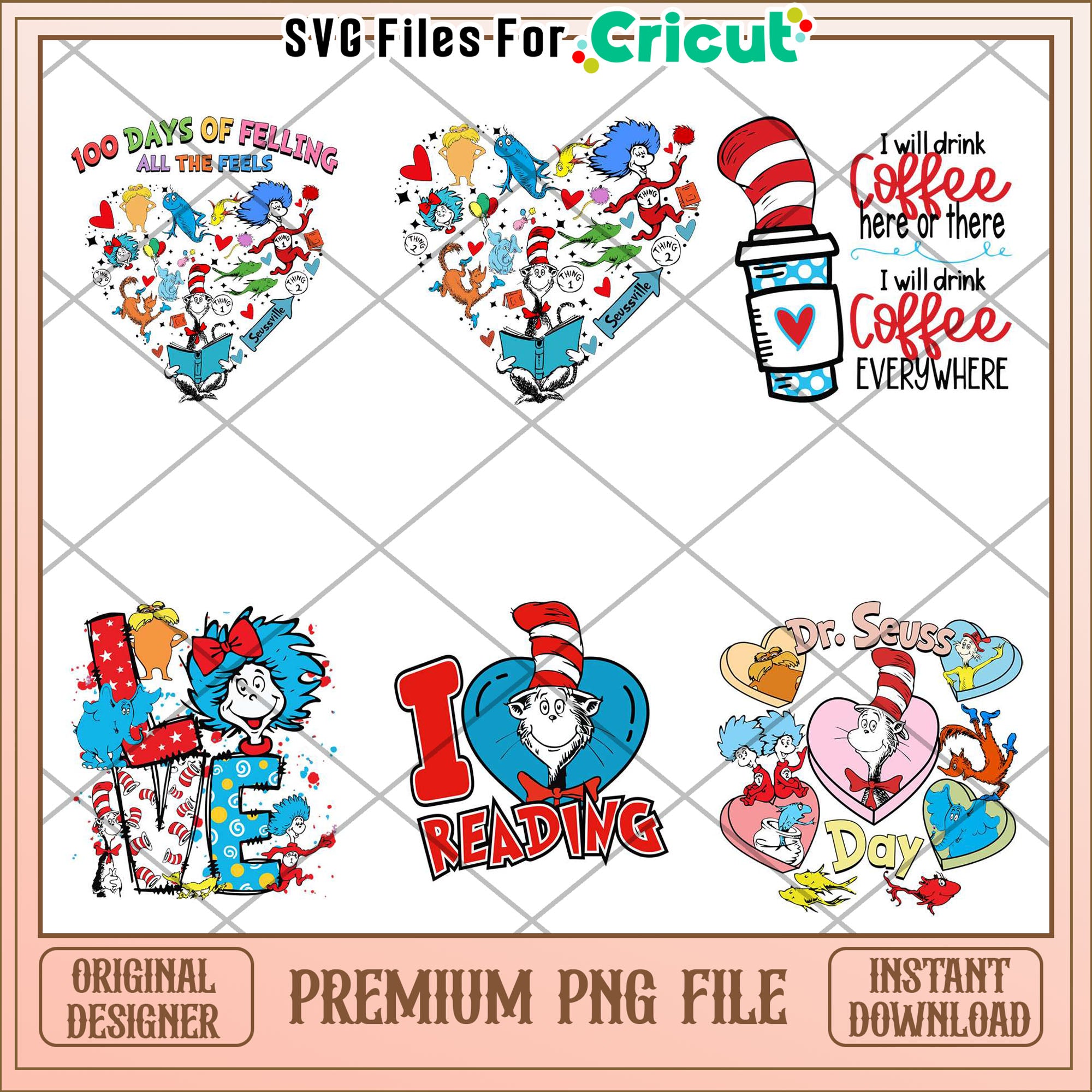 Dr Seuss Themed Bundle of Fun PNG Designs for Kids – svg files for cricut