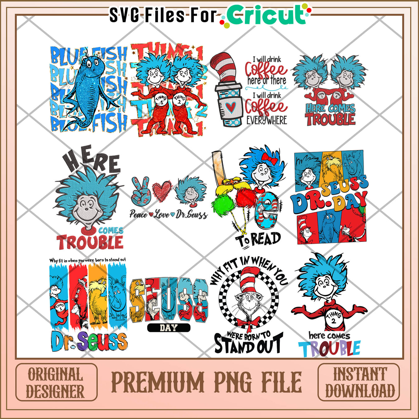 Dr Seuss Themed PNG Bundle Fun Designs for Kids Crafts – svg files for ...