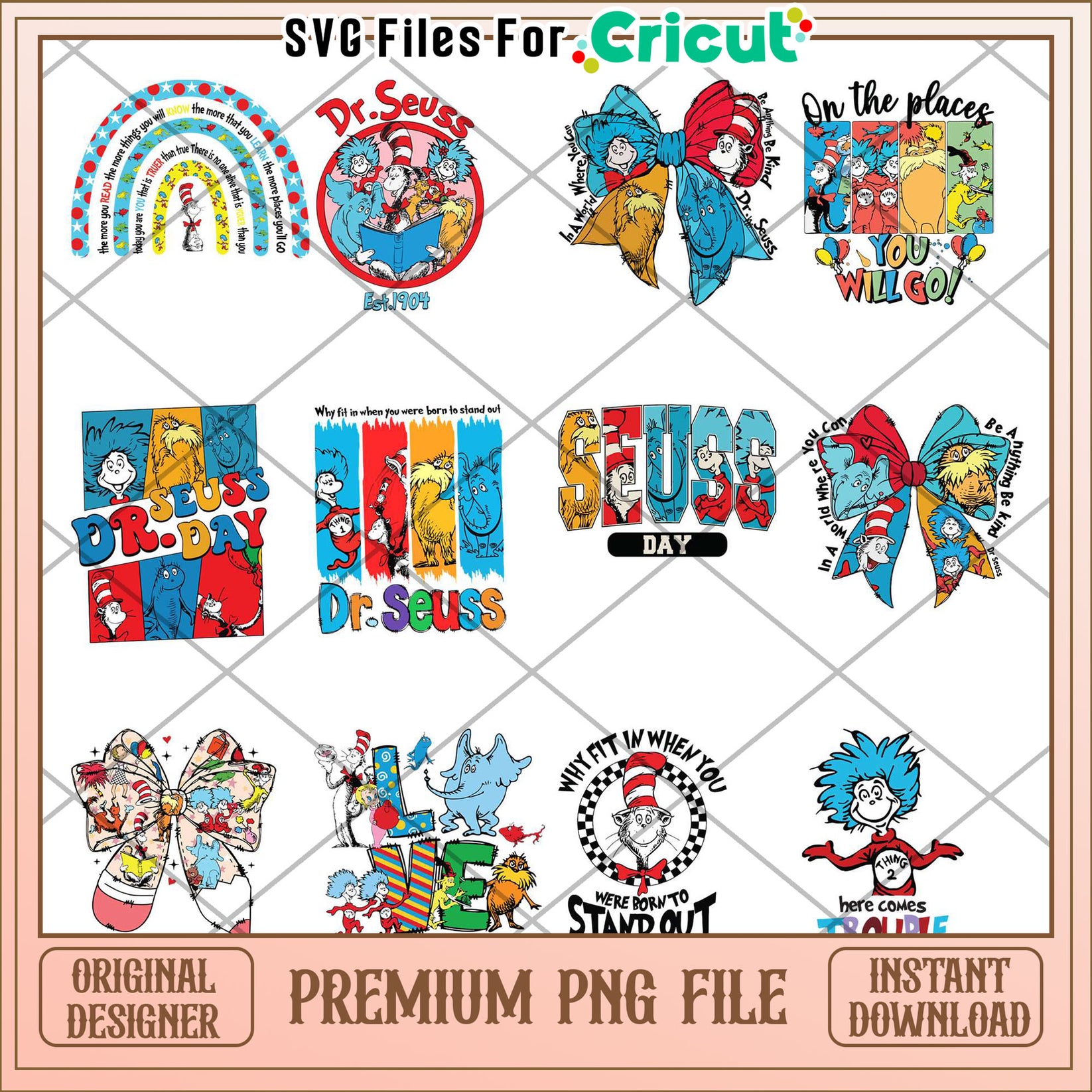 Dr Seuss Themed PNG Bundle for Crafts and Projects – svg files for cricut