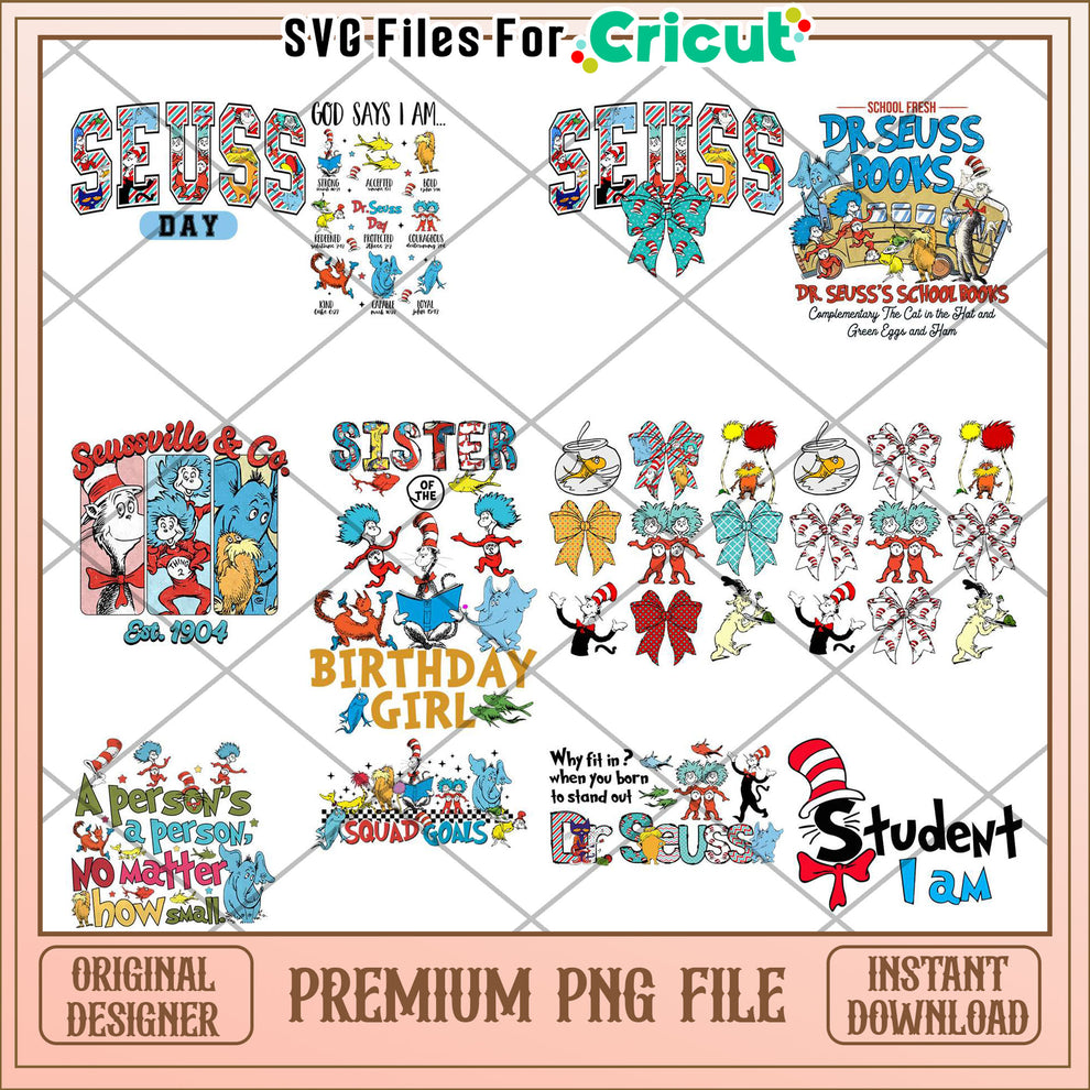 Dr Seuss Themed PNG Bundle for Creative Celebrations – svg files for cricut