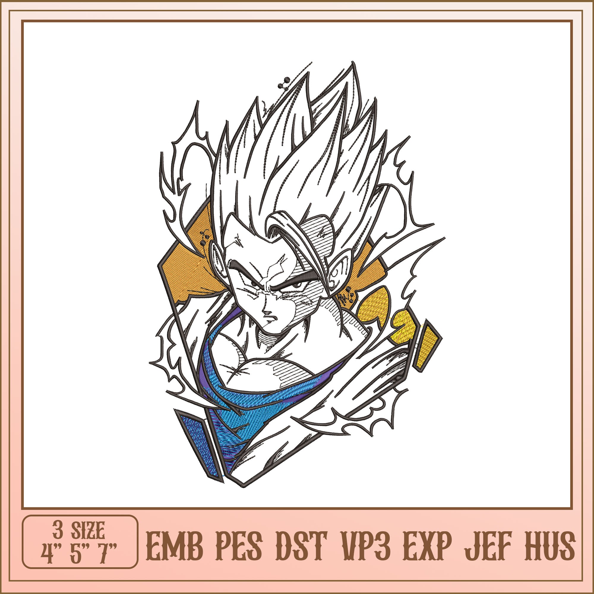 Dragon Ball Z Style Embroidery Design in Multiple Formats 4 to 7 Inche ...