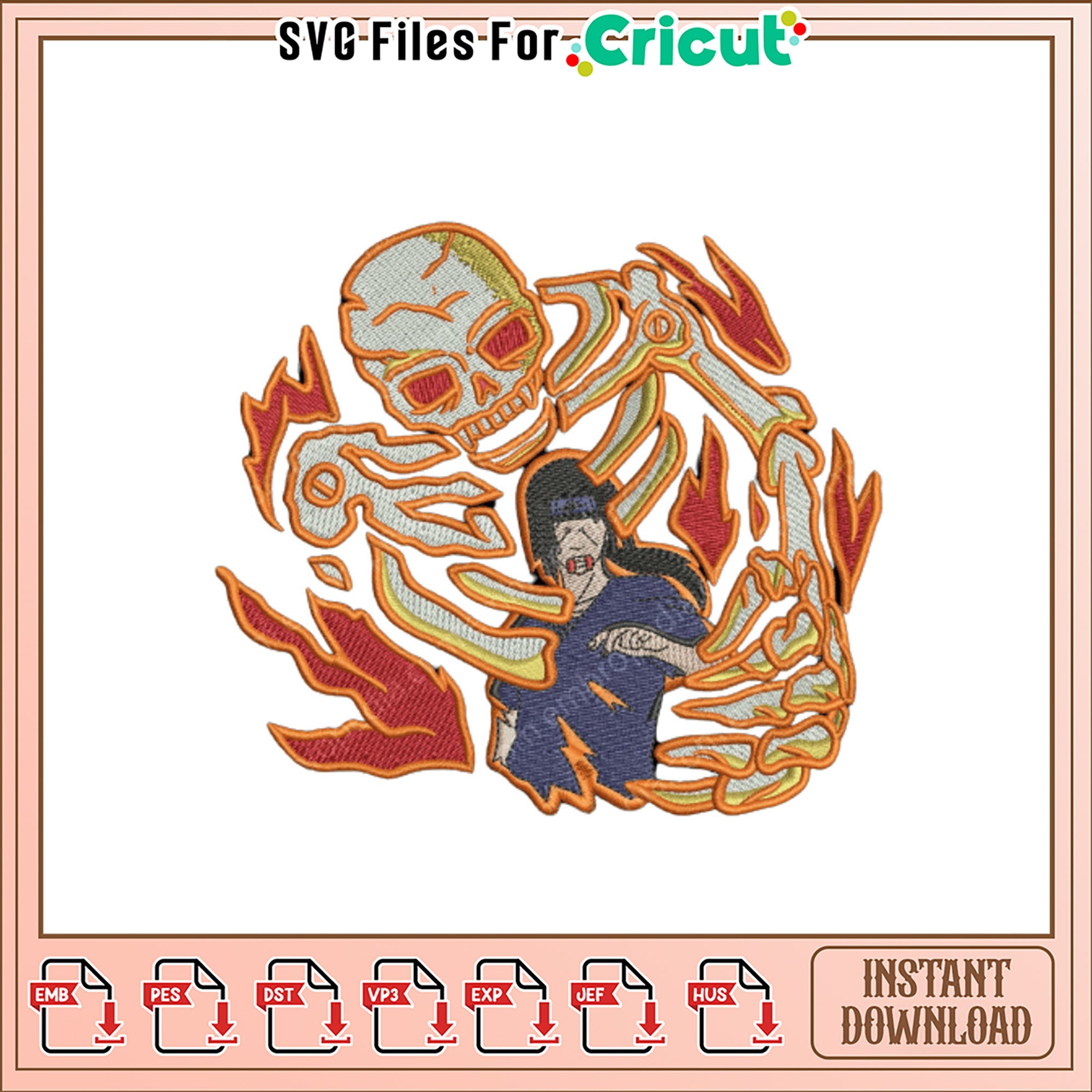 Embroidery Design Skull & Fire Anime Character – svg files for cricut