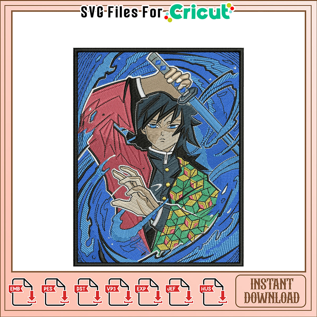Embroidery Design of Hero with Sword in Water Theme – svg files for cricut