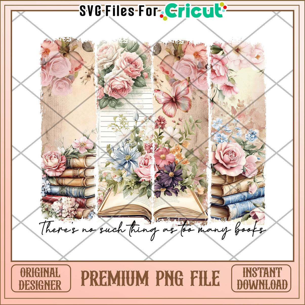 Floral Book Stack PNG Sublimation Design – svg files for cricut