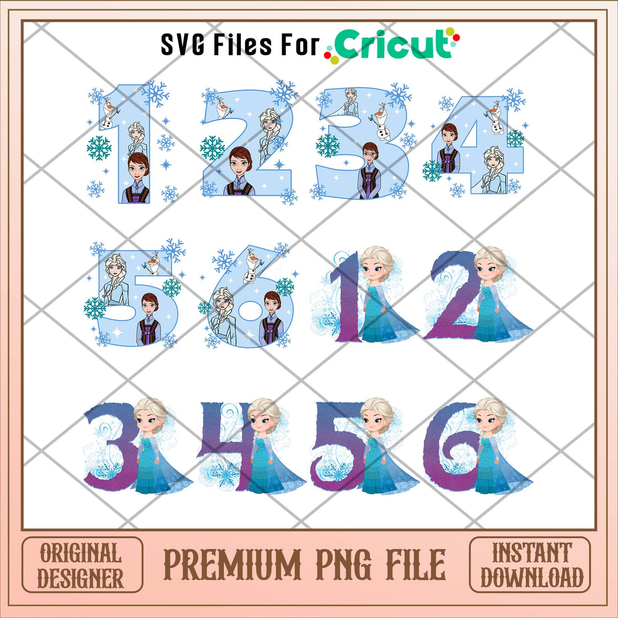 Frozen Elsa number art png bundle – svg files for cricut