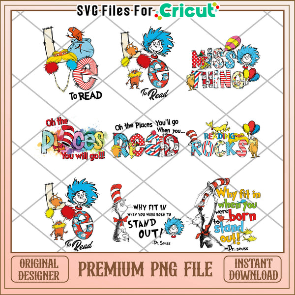 Fun Dr Seuss Themed Reading Bundle PNG for Kids Activities – svg files ...