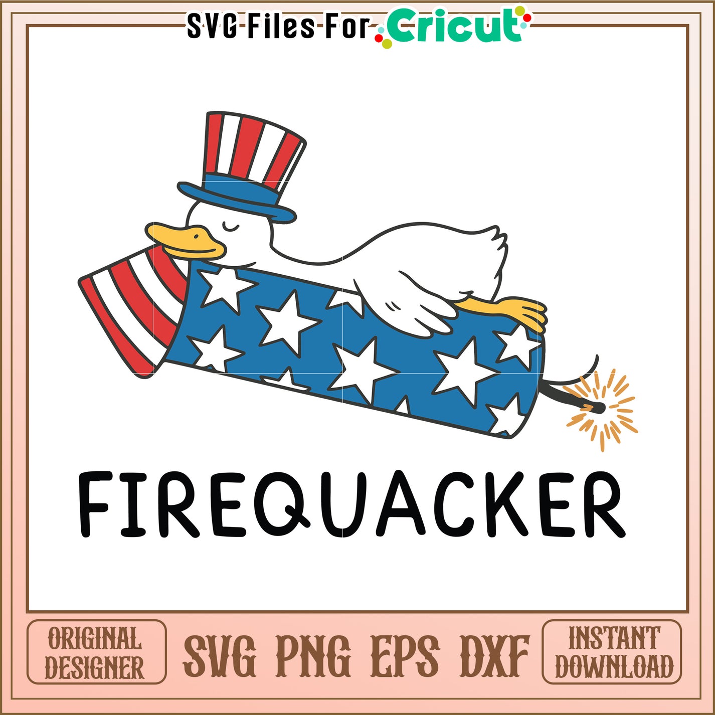 Funny duck with american firecrackers svg, patriotic duck cartoon svg ...